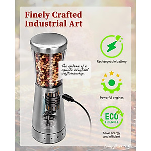 Electric Salt and Pepper Grinder Set with Storage Base, Stainless Steel Rechargeable Salt and Pepper Grinder Set with 4.5 oz Large Capacity, 1.8" Wide Mouth, Adjustable Coarseness, Ideal for Kitchen