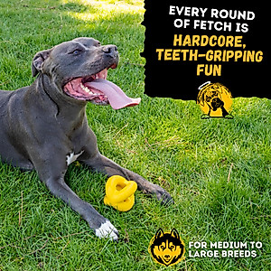 WoofBite Indestructible Ring Ball - Lifetime Replacement - for Aggressive Chewers, Medium Large Breed - Non-Toxic Natural Rubber Dog Toys - Butter Scent, Yellow (Highly Visible Color for Dogs) - 4.5”