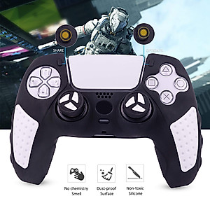 CHIN FAI Controller Grip Cover for PS5, Anti-Slip Silicone Skin Protective Cover Case with 6 Thumb Grip Caps for PlayStation 5 Controller (Black-White)