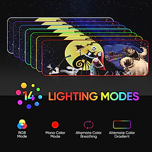 RGB Skull Mouse Pad,Nightmare Before Christmas Large Gaming Mousepad with 14 Lighting Modes,Non-Slip Computer Keyboard Desk Mat,31.5×11.8 inches (C)