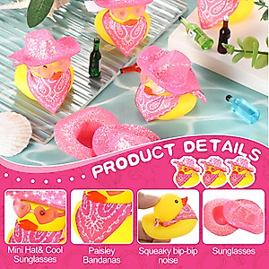 Jexine 24 Pcs Cowboy Rubber Duck, Mini Cowboy Rubber Duck with Hat Glasses Scarf Shower Party Favor(Glitter Pattern)