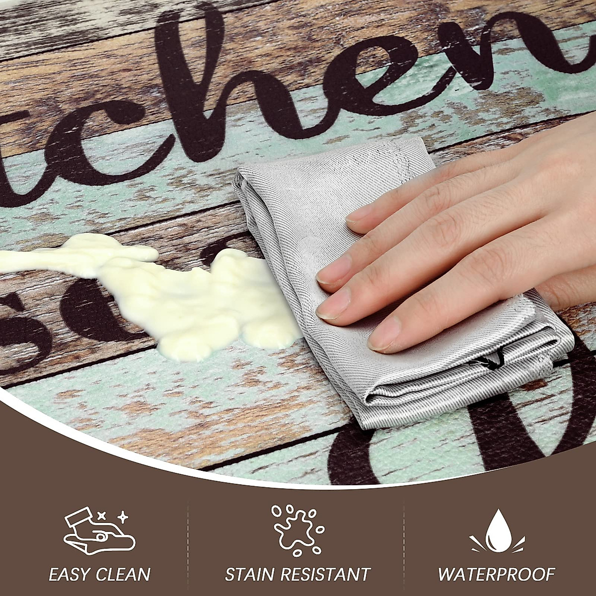 Farmhouse Kitchen Rugs Sets of 2, Personalized Kitchen Mats Cushioned Anti fatigue, Wooden Kitchen Rugs Non Slip Washable, Teal Kitchen Floor Mats for in Front of Sink, 17'' x 47'' + 17'' x 30''