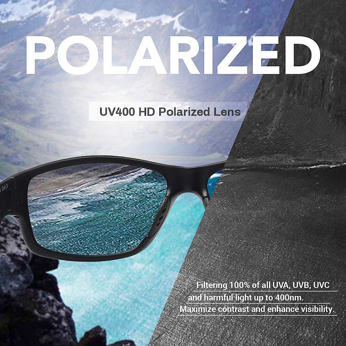 MAXJULI Polarized Sports Sunglasses for Men Women Tr90 Frame for Running Fishing Baseball Driving (Black/Black)