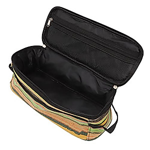 Camping Utensil Bag, Multipurpose Thickened Canvas Net Pocket Cover Green Stripe Camping Tableware Storage Bag for Travel