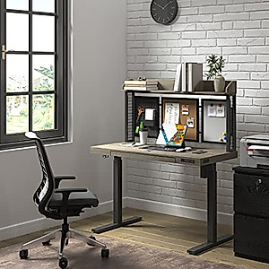 kowo Electric Height Adjustable Standing Desk with Drawer, 48" Home Office Wooden Computer Desk Ergonomic Memory Control Workstation Sit Stand Desk, Grey Oak/Black