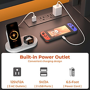 GreenForest 55 inch Computer Desk with Drawers and Outlets, Home Office Desk with Storage and Printer Shelf, Work Desk with Fabric File Drawer, Study Desk with Monitor Stand, Computer Table, Black