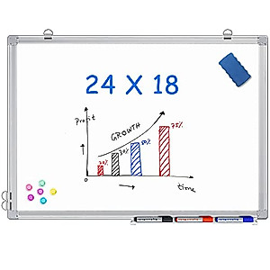 Magnetic White Board 24 x 18 Dry Erase Board Wall Hanging Whiteboard with 3 Dry Erase Pens, 1 Dry Eraser, 6 Magnets, 2' x 1.5' Message Scoreboard for School Home Office