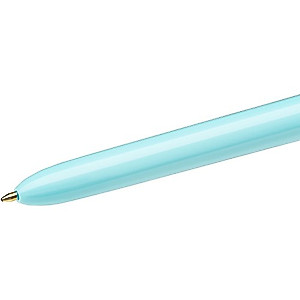 BIC 4 Colours Fun Retractable Ballpoint Pens - Box of 12 with Light Blue Pastel Barrel and Medium Point (1.0 mm)