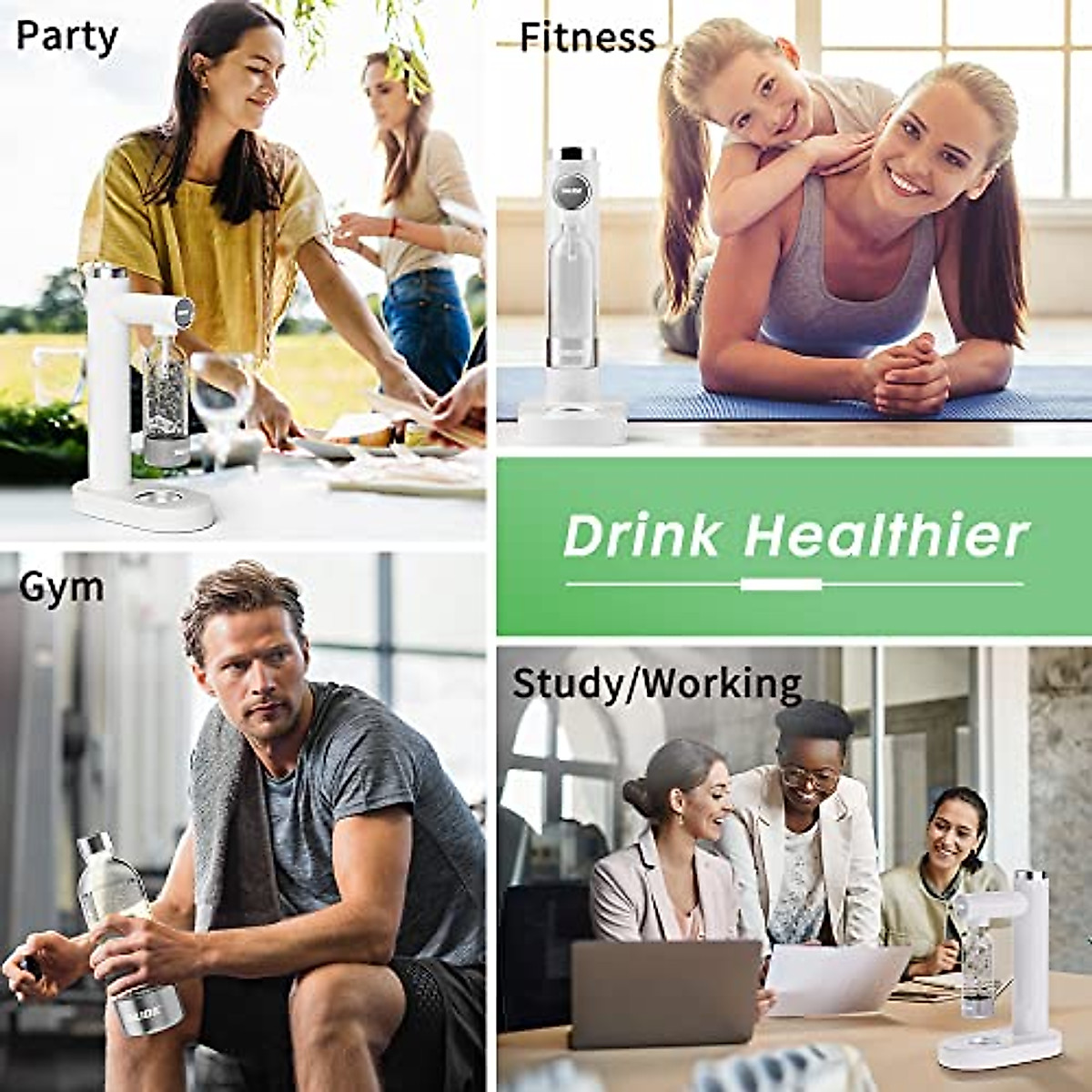 SNLIDE Soda Maker, Soda Water Machine with 1L Pet Bottle & DIY Stickers, Easy to Operate, Home Use Sparkling Water Maker with Aluminim Cylinder with 60L CO2