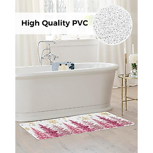 Shower Mat Non Slip Bathtub Mat Pink Christmas Xmas Tree Golden Snowflake Bath Mat Soft Loofah Shower Mats for Shower Tub Bathroom Quick Drying Foot Mat, 16x36 Inch