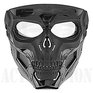 ACTIONUNION Airsoft Mask Full Face Skull Balaclava Face Mask Men Skeleton Mask Tactical Protective Paintball Mask Cosplay Costume (Black)