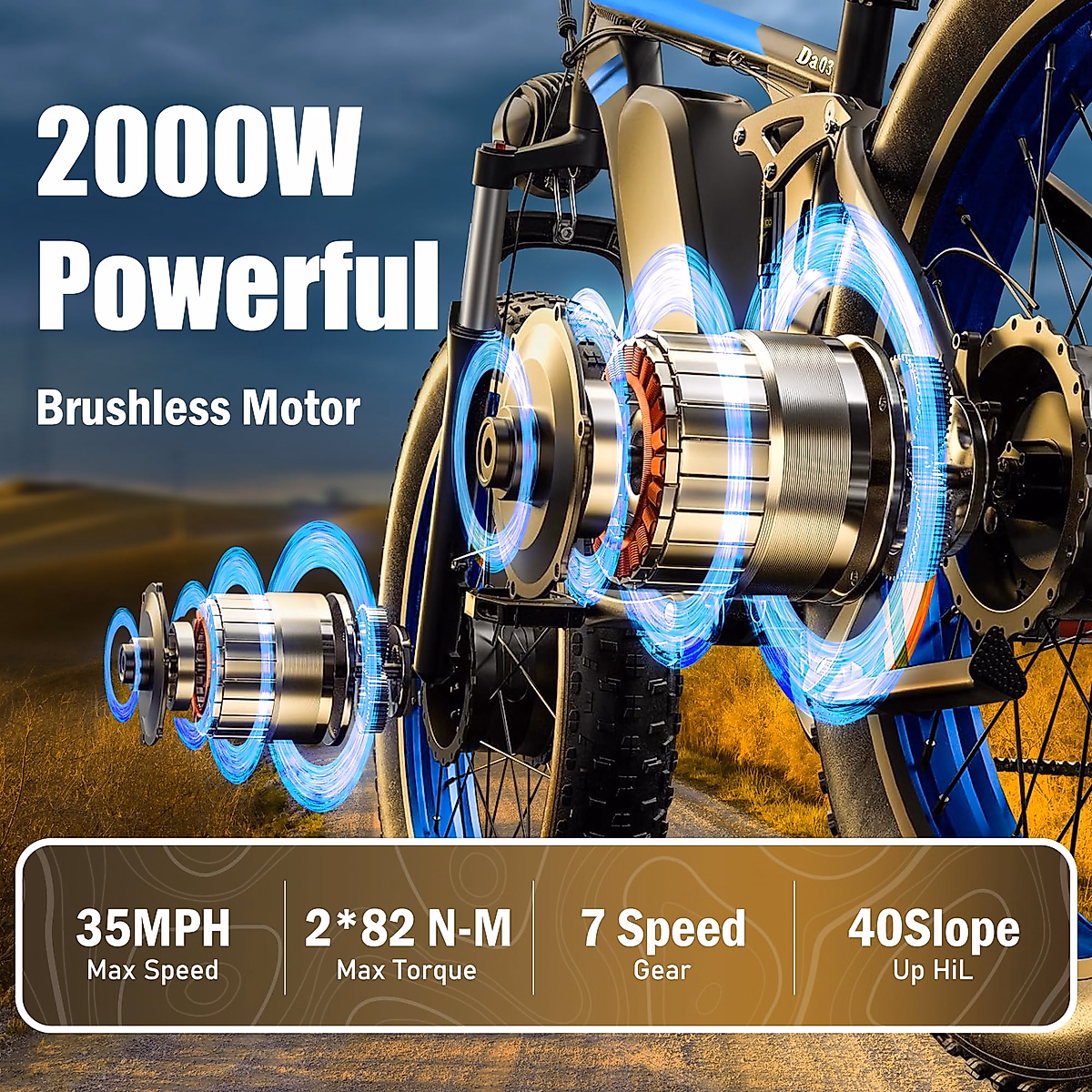 Dakeya Electric Bike for Adults, Ebikes Dual Motor, 2000w Fat Tire Ebike 35mph Dual Motor Electric Bike with Removable 48v, All Terrain Ebikes for Adults, Full Suspension 26" Awd E Bike 22.4ah Battery