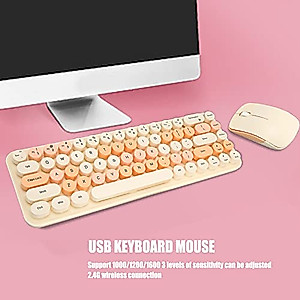 Gaming Keyboard Mouse, Retro Cute Material ABS Keyboard USB Mouse 68 Keys 2.4G Wireless Low Consumption for Office (Tawny Mixed Color)