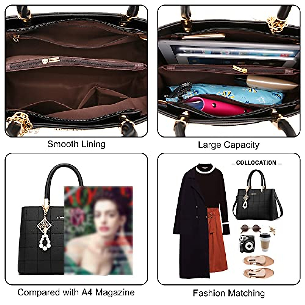 Tote Bags Soft PU Leather Purses and Handbags for Women Handle Bag Shoulder Satchel Bags with Multi-Pocket (Pink)