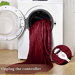 CAROMIO Heated Blanket Electric Throw Christmas Burgundy, Soft Flannel Heating Blankets, Light Heated Throws for Couch with 5 Heat Settings and 4 Hours Auto Shut Off, Red, 50"× 60"