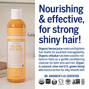 Dr. Bronner's - Organic Hair Rinse (Citrus, 8 Ounce) - Nourishing & Effective, Gentle Conditioning Cleanser for Skin & Hair, No Synthetic Ingredients, Organic Shikakai (2-Pack)