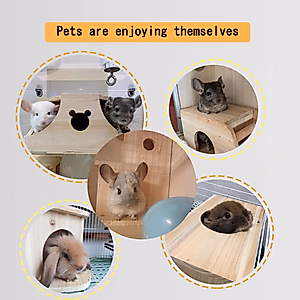 Chinchilla House Pet House Chinchilla Hideout Natural Wooden No Paint Wooden peg Safe Durable Teeth Grinding (TWOSTORY)