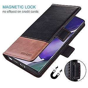KEZiHOME Note 20 Ultra Case, Genuine Leather [RFID Blocking] Galaxy Note 20 Ultra 5G Wallet Case Credit Card Slot Flip Magnetic Stand Case for Samsung Galaxy Note 20 Ultra 2020 (Black/Brown)