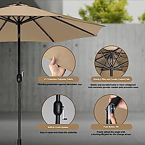 Simple Deluxe 9' Solar Umbrella 32 LED Lighted Patio Umbrella Table Market Umbrella with Push Button Tilt/Crank Outdoor Umbrella for Garden, Deck, Backyard and Pool, Tan