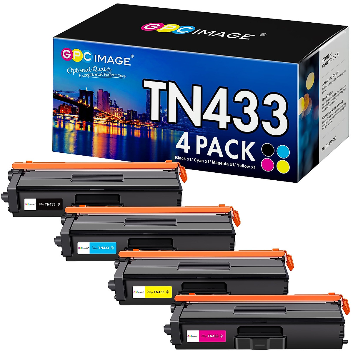 GPC Image Compatible Toner Cartridge Replacement for Brother TN433 Toner TN 433 Compatible with HL-L8360CDW MFC-L8900CDW HL-L8360CDWT HL-L8260CDW MFCL8610CDW MFCL9570CDW Printer (4 Pack)