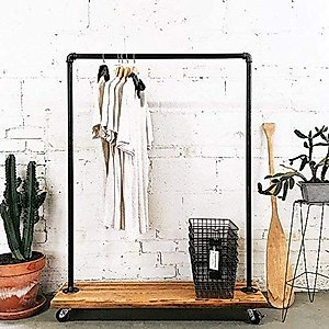 FOF FRIEND OF FAMILY Industrial Pipe Clothing Rack Garment Rack Pipeline Vintage Rolling Rack with Wheels Ballet Clothing Rack