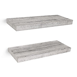 Overstock Designer 24" Floating Wall Shelves, Large Wooden Rack Set of 2 Grey
