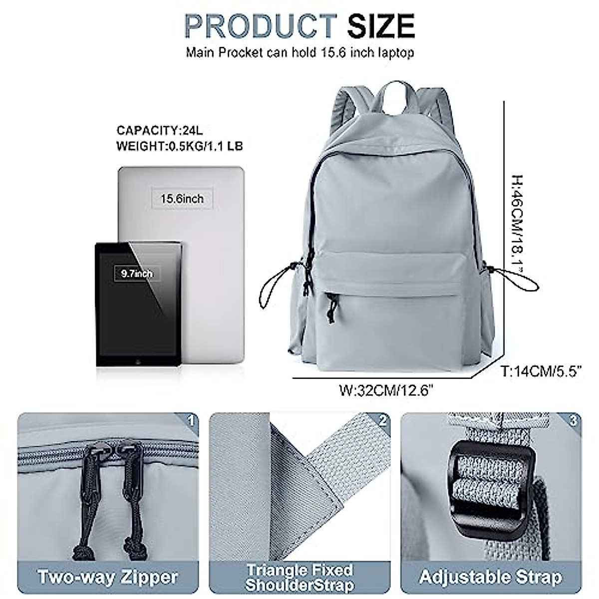 WEPOET Simple School Backpack For Girls Boys,Waterproof Bookbag For Women Men,College Student School Bag,Lightweight Travel Rucksack Casual Daypack,Laptop Backpacks