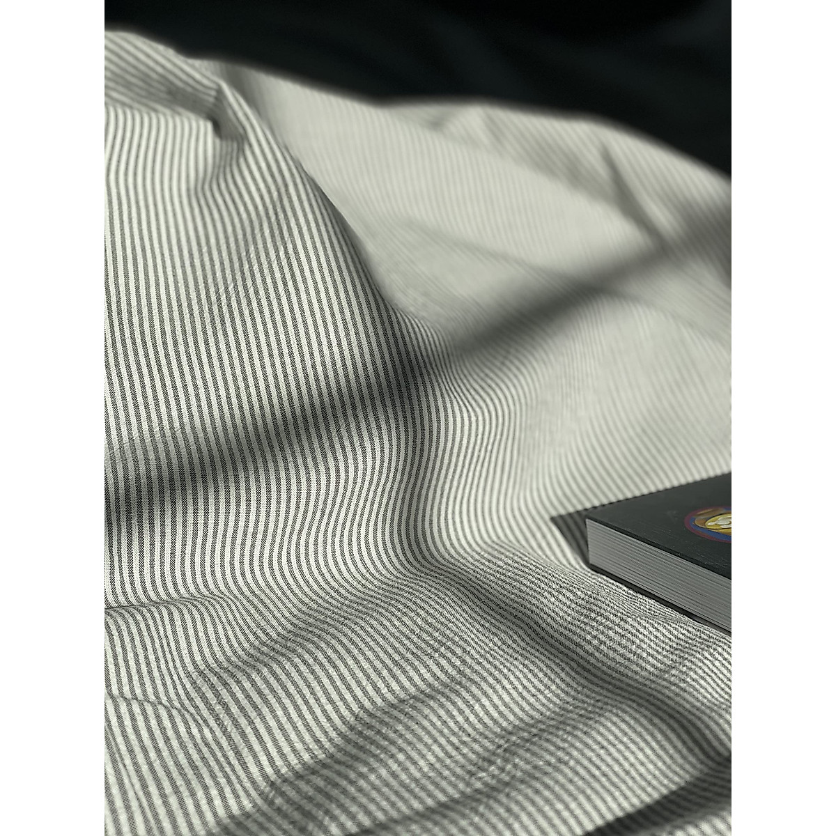 Get Bed Ready Stonewashed Cotton Bengal Pinstripe Chambray Duvet Cover Relaxed Minimal Classical Style Bedding Set Yarn Dyed Natural Classic Striped Pattern Small Banker Stripe (King, Dark Grey)