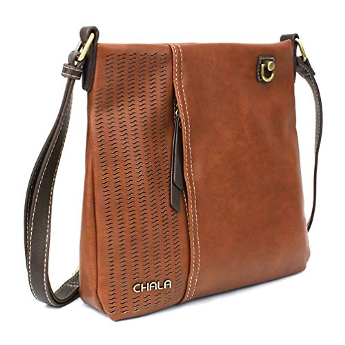 CHALA Laser Cut Crossbody Faux Leather - Metal Feather - Brown