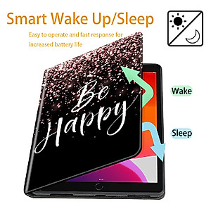 Case for Samsung Galaxy Tab S8 Plus 2022/ Tab S7 FE 5G 2021/ Tab S7 Plus 2020 Tablet 12.4-inch, Multi-Angle Bracket with Automatic Sleep/Wake Protection Case - Rose Gold Glitter Black Be Happy