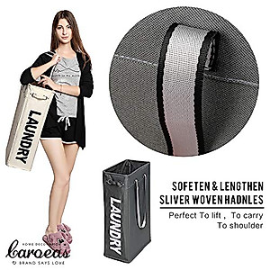 Cloth Clothes Basket, Caroeas 24" Handy Hanging Laundry Basket Tall & Slim Hamper Waterproof Laundry Bag Collapsible Travel Laundry Bag with Breathable Mesh Cover & Soft Handle Laundry Hamper (Grey1)