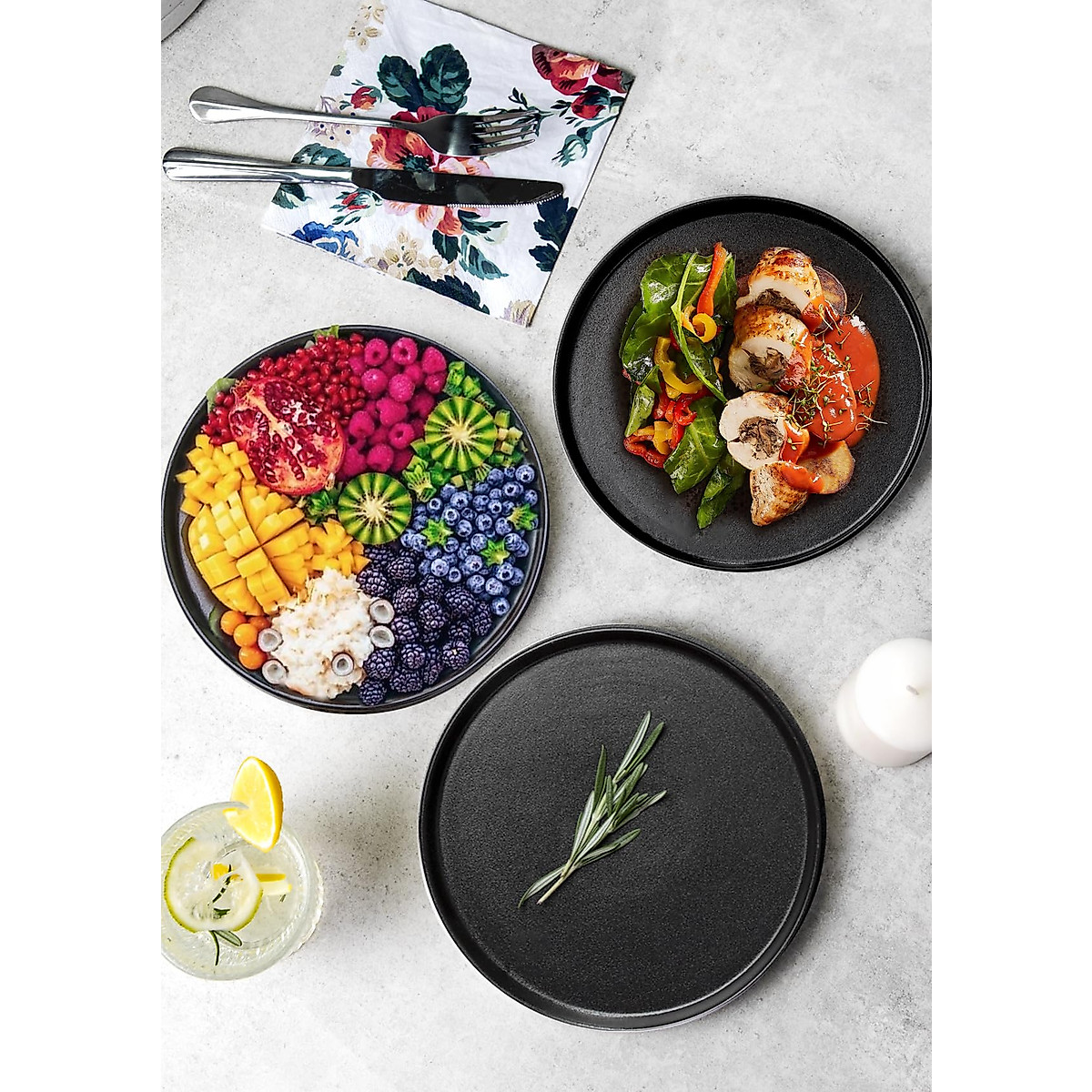 Nucookery Ceramic Dinner Plates Set of 6, 10 Inch Salad Plates, Round Dessert Plates, Large Dinnerware Plates for Kitchen, Microwave, Oven, Dishwasher Safe, Scratch Resistant - Matte Black