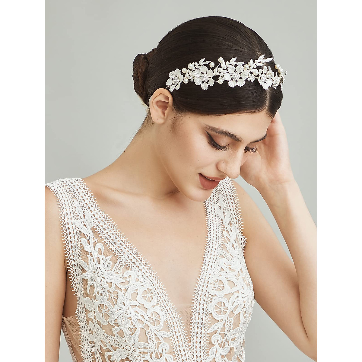 SWEETV Bridal Headband Silver Tiara for Bride Headpieces for Wedding Hair Accessories for Brides Prom Photography