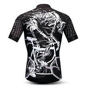 Weimostar Cycling Jersey Men Short Sleeve Cycle Bicycle Clothing MTB Road Bike Shirts Tops Full Zipper Pockets Reflective Skeleton Size L