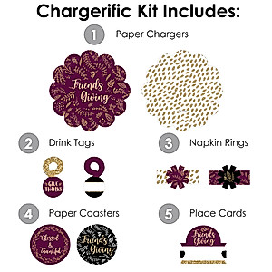 Big Dot of Happiness Elegant Thankful for Friends - Friendsgiving Thanksgiving Party Paper Charger and Table Decorations - Chargerific Kit - Place Setting for 8