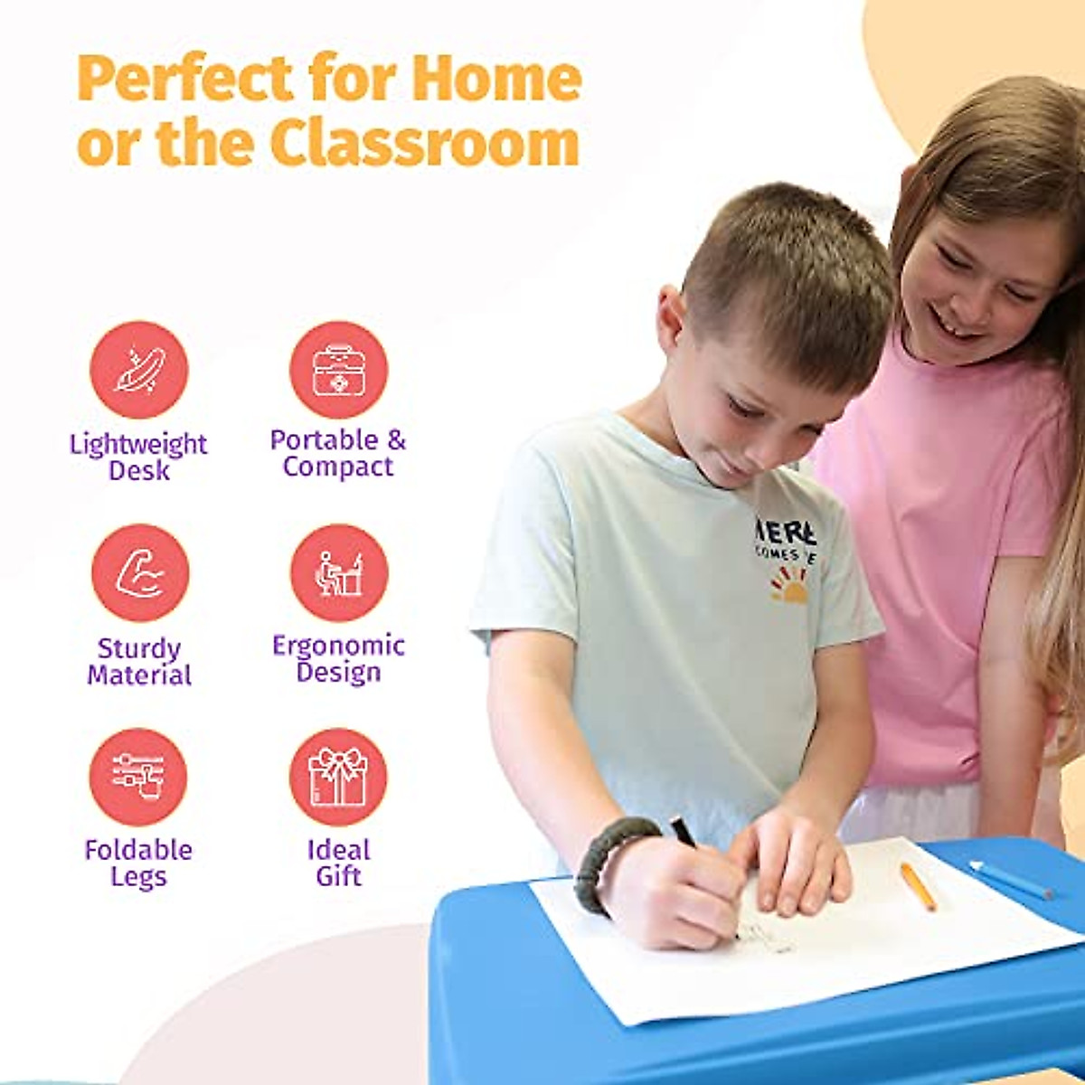 Purple Folding Lap Desk - Foldable Table for Work, Study, Gaming, Arts, Crafts, School - Collapsible Laptop Tray with Storage Compartment - Portable Writing Station for Kids, Adults