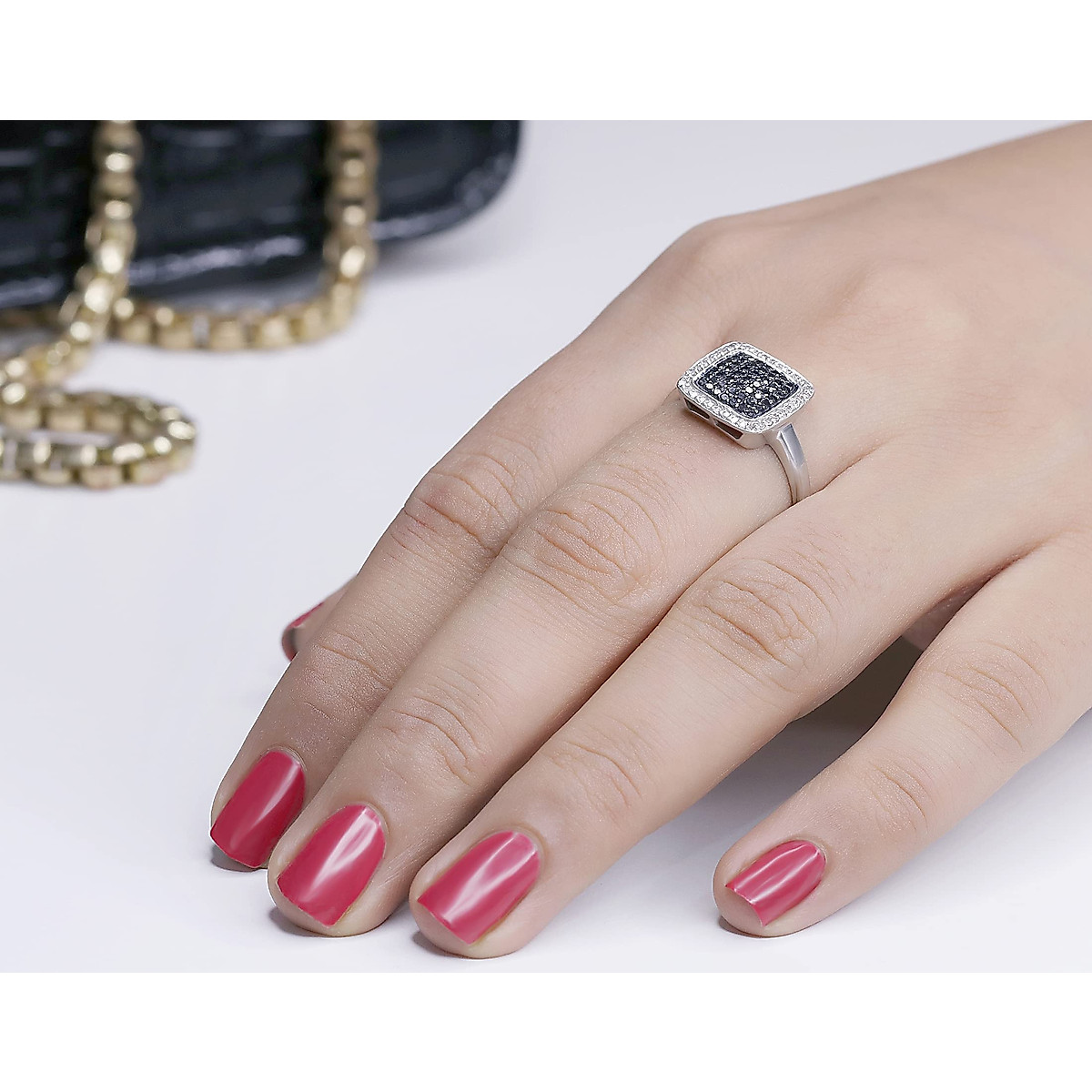 Dazzlingrock Collection 0.50 Carat (ctw) Sterling Silver Round Black & White Diamond Women Cocktail Ring 1/2 CT, Size 8