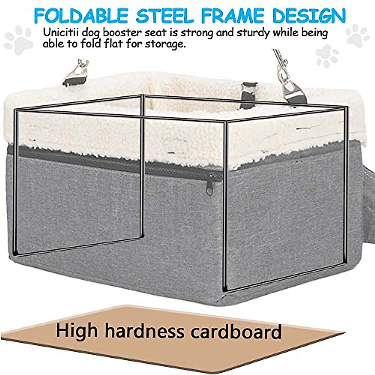 UNICITII Dog Car Seats for Small Dogs-Elevated Pet Dog Booster Seat for Dog,Raised Dog Lookout Car seat w/Clip-On Safety Leash Adjustable Pet Travel Seat