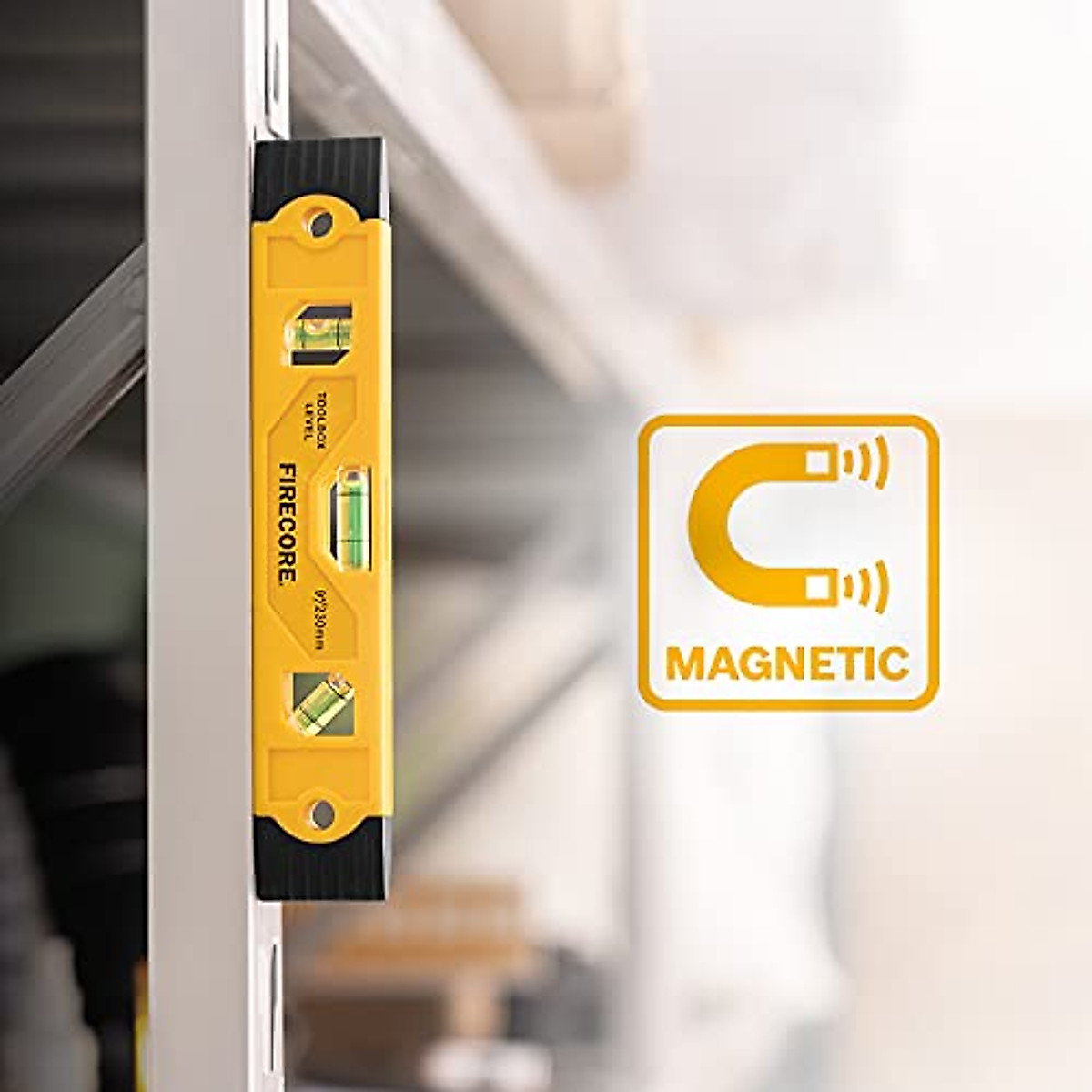 Firecore Magnetic Torpedo Level, 9-Inch Shockproof Toolbox Level with 3 Bubble Spirit Level 45 90 180 Degree
