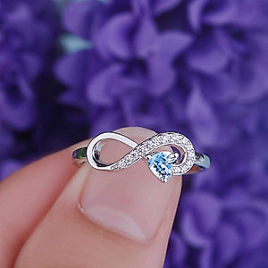 JO WISDOM Infinity Heart Promise Rings for Her Sterling Silver Friendship Ring March Birthstone Ring