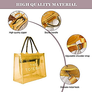 Clear Tote Bag for Women, Small Transparent PVC Tote Bag Women Shoulder/Crossbody Bag Top Handle Mesh Tote with Zipper and Pockets, Waterproof Beach Bag