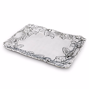 Arthur Court Designs Aluminum Magnolia Clutch Breakfast & Dinner Serving for Drinks Snack Fruits, Food Coffee Table Storage Tray for Home Decoration 18.5 inch x 13.75 inch
