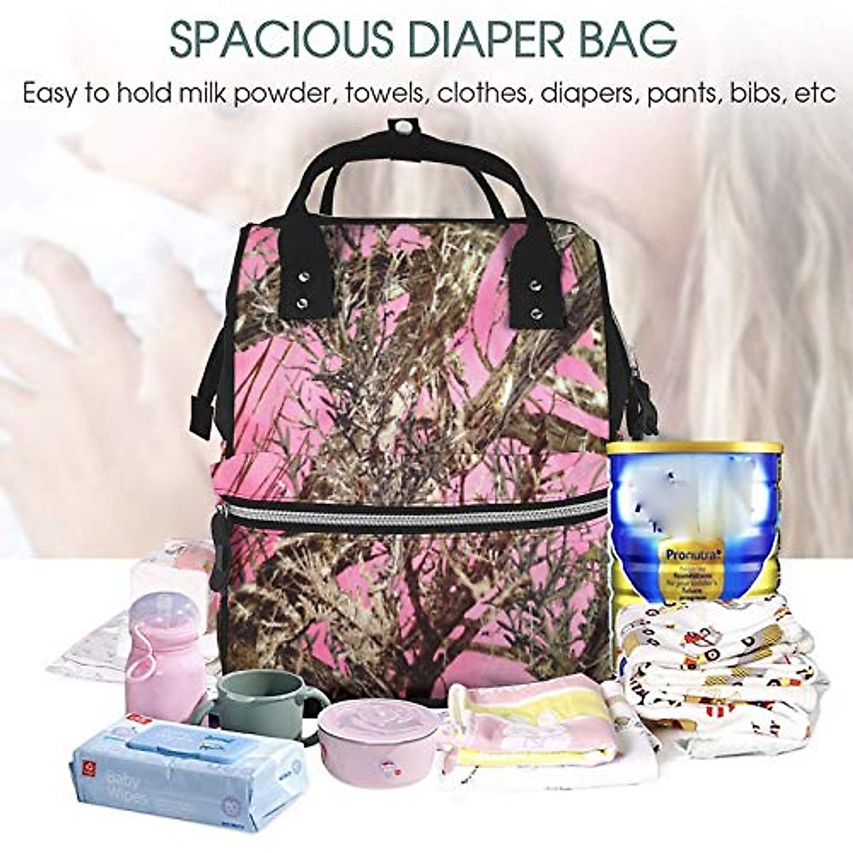 Backpack Diaper Bag Pink Camouflage Womens Travel Bag Mens Laptop Bags