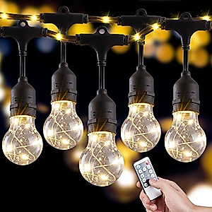 IPStank Outdoor String Lights, 48FT Warm White Patio Light String IP65 Patio Lights Light Bulbs Twinkle Stand, Weatherproof and Shatterproof, Decorative for Cafe, Patio, Porch and Party