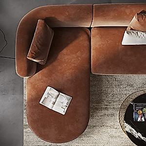 Acanva Luxury Modern Tight Curved Back Velvet Sofa, Minimalist Style Comfy Couch for Living Room Apartment Reception Space, Tangerine L-Shape Left Chaise