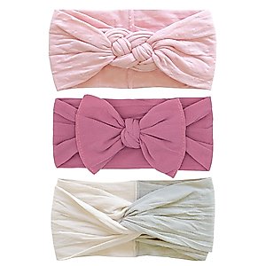 Baby Bling Bows Newborn to Toddlers Hair Bow - Three Amigas Headbands Hair Accessories Little Girls, One Size (3 Pack - 3 Pack - Mauve, Rose Quartz, Oatmeal Mushroom)