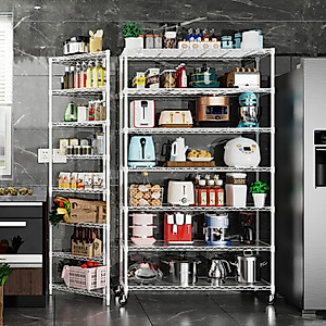 Heavy-Duty Wire Shelving Unit - 7-Tier, 2450lbs Capacity, NSF Certified, Adjustable Metal Storage Rack with Wheels & Liners, 82"H x 48"L x 18"D - Ideal for Kitchen, Garage, Closet, Basement - White