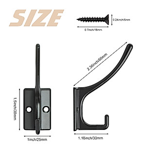 Homanu 14 Pack Coat Hooks, Heavy Duty Coat Hooks Wall Mount with 28 Screws, No Rust Double Hooks Black Hooks for Towel, Coat, Scarf, Bag, Hat, Cup, Key