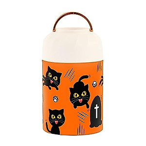 CUPADA Black Cat Footprints Food Jar, Kitten Cartoon Lovely Insulated Hot Food Jars Vacuum 17OZ with Folding Spoon for Work Trip Picnic Camping