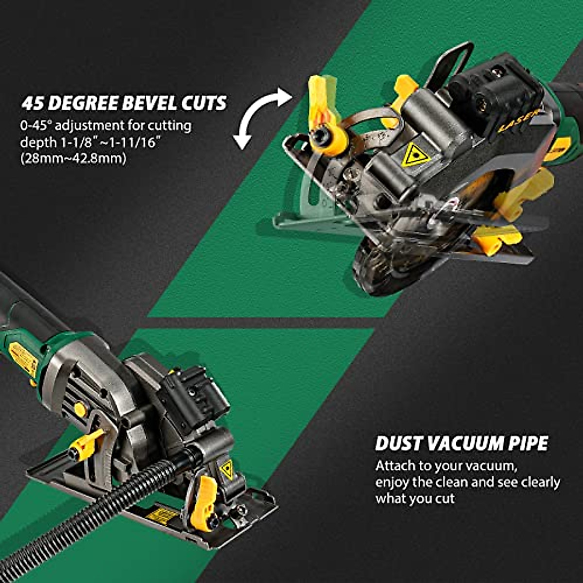 ALEAPOW K4 Cordless Circular Saw, 20V 4-1/2" Lightweight Mini Saw with 2.0Ah Battery, 1h Fast Charger, 2 Blades, Max Cutting Depth: 1-11/16”(90°), 1-1/8”(45°), Ideal for Wood, Plastic and Soft Metal…